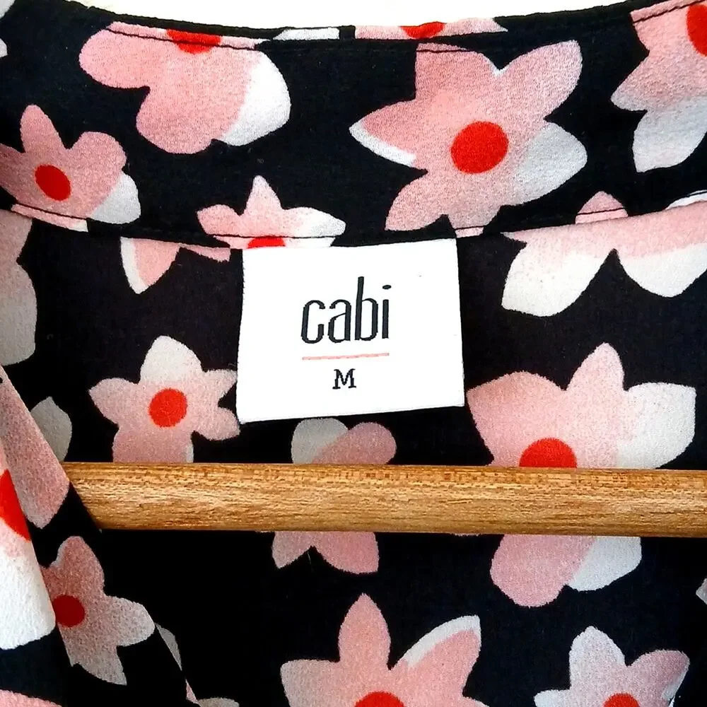 CAbi | Tops | Cabi Harmony Blouse 5347 Black With Pink Flowers | Poshmark